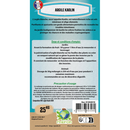 Argile KAOLIN Sac 25kg